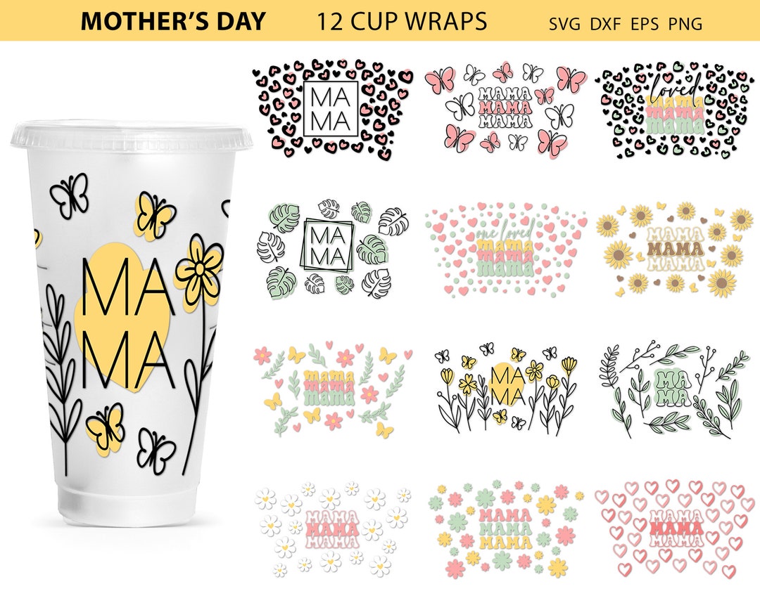 Mothers Day Cup Wrap Svg Bundle, Line Flower Svg, Mothers Day Svg ...