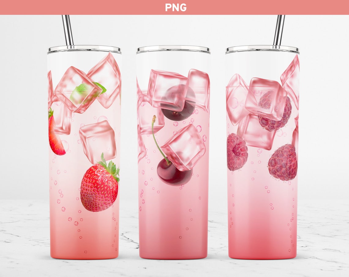 Realistic Drinks Seamless Patterns for 20oz Skinny Tumbler, 3D Ice ...