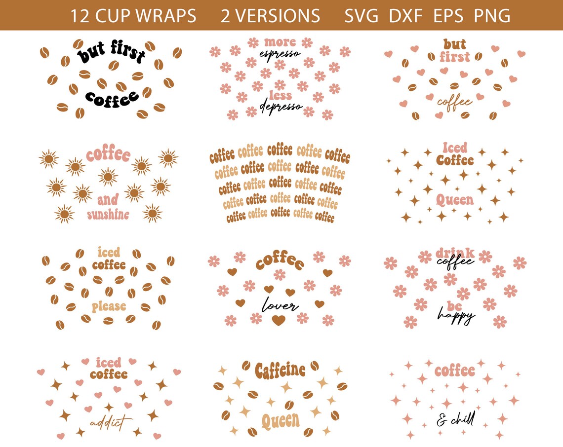 Cup Wrap Svg Bundle Cup Wrap Coffee Svg Coffee Wrap Svg - Etsy