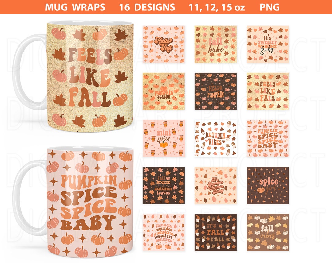 Fall Mug Wraps PNG Bundle, Fall Wrap PNG, Thanksgiving PNG, Autumn Mug ...