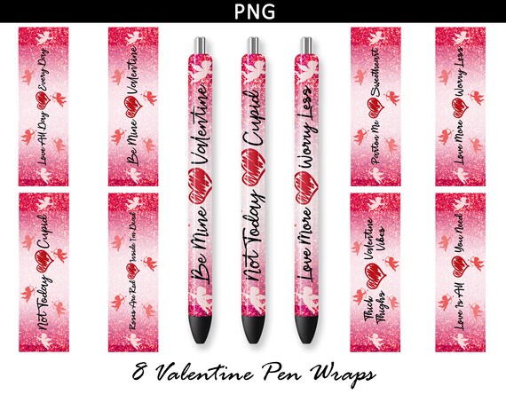 Valentines Pen Wraps Glitter Pen Wraps Valentine PNG Bundle | Etsy