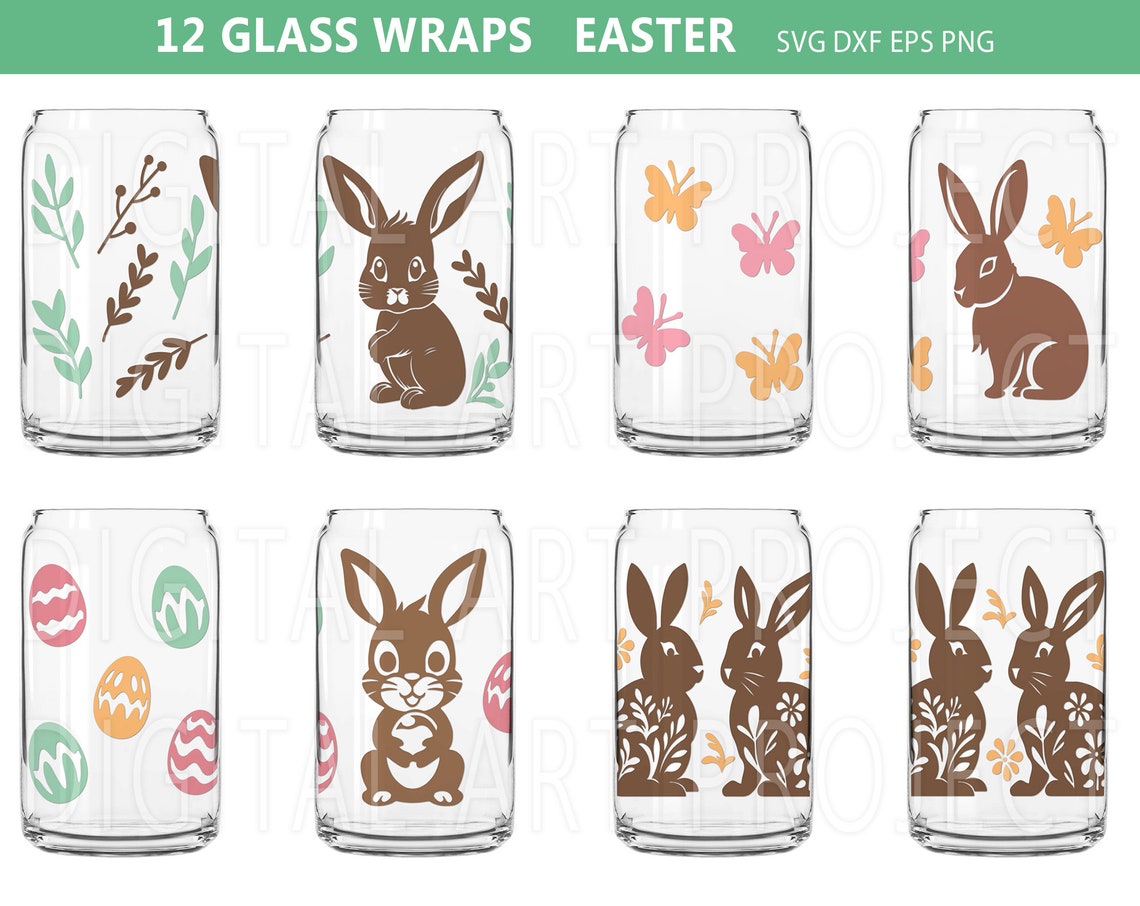 Easter Glass Can Wraps Svg, Easter Glass Wrap, Easter Bunny Svg, Easter ...