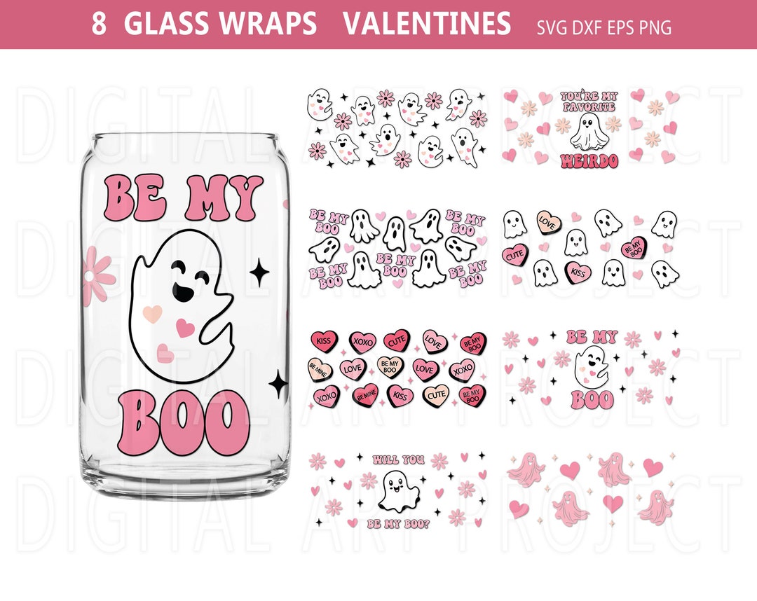 Valentine Ghost Can Glass Wraps Svg, Valentines Svg, Be My Boo Svg ...