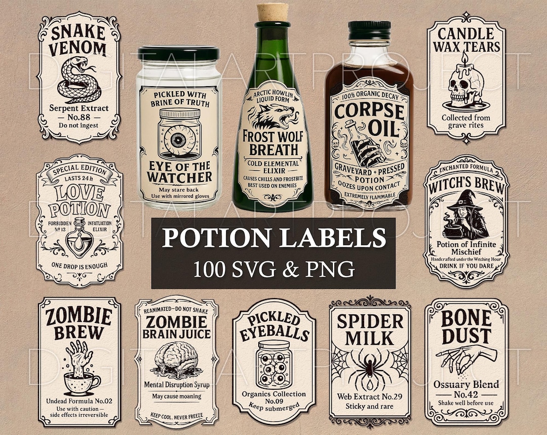 Potion Bottle Labels Svg, Hallowen Svg, Witchcraft, Halloween Potion ...