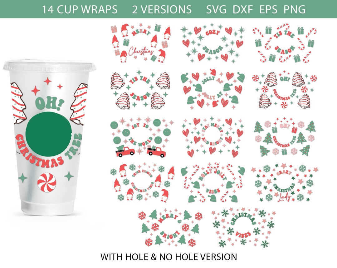 Cup Wrap Svg Bundle, Christmas Coffee Wrap Svg, Retro Christmas Svg ...