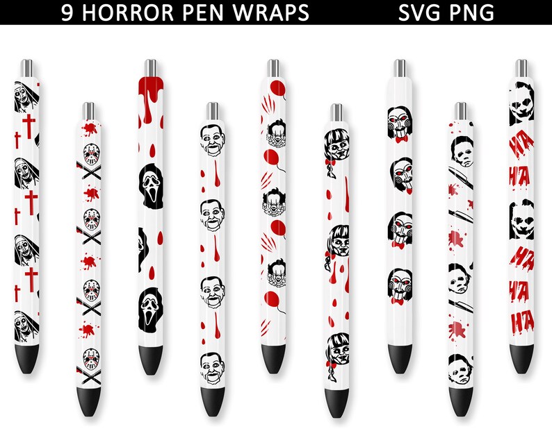 Horror Pen Wraps Bundle Pen Wrap Svg Horror Movies Svg - Etsy