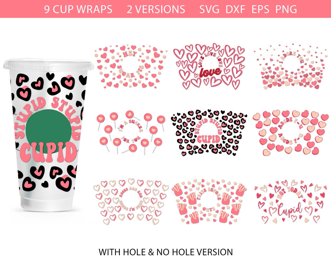 Cup Wrap Svg Bundle, Valentines Wrap Svg, Valentines Svg, Venti Cold ...