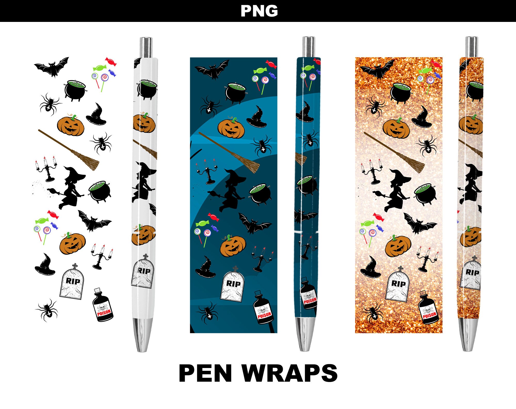 Halloween Pen Wraps Bundle, Spooky Pen Wrap, Pen Wraps Png, Jack O ...