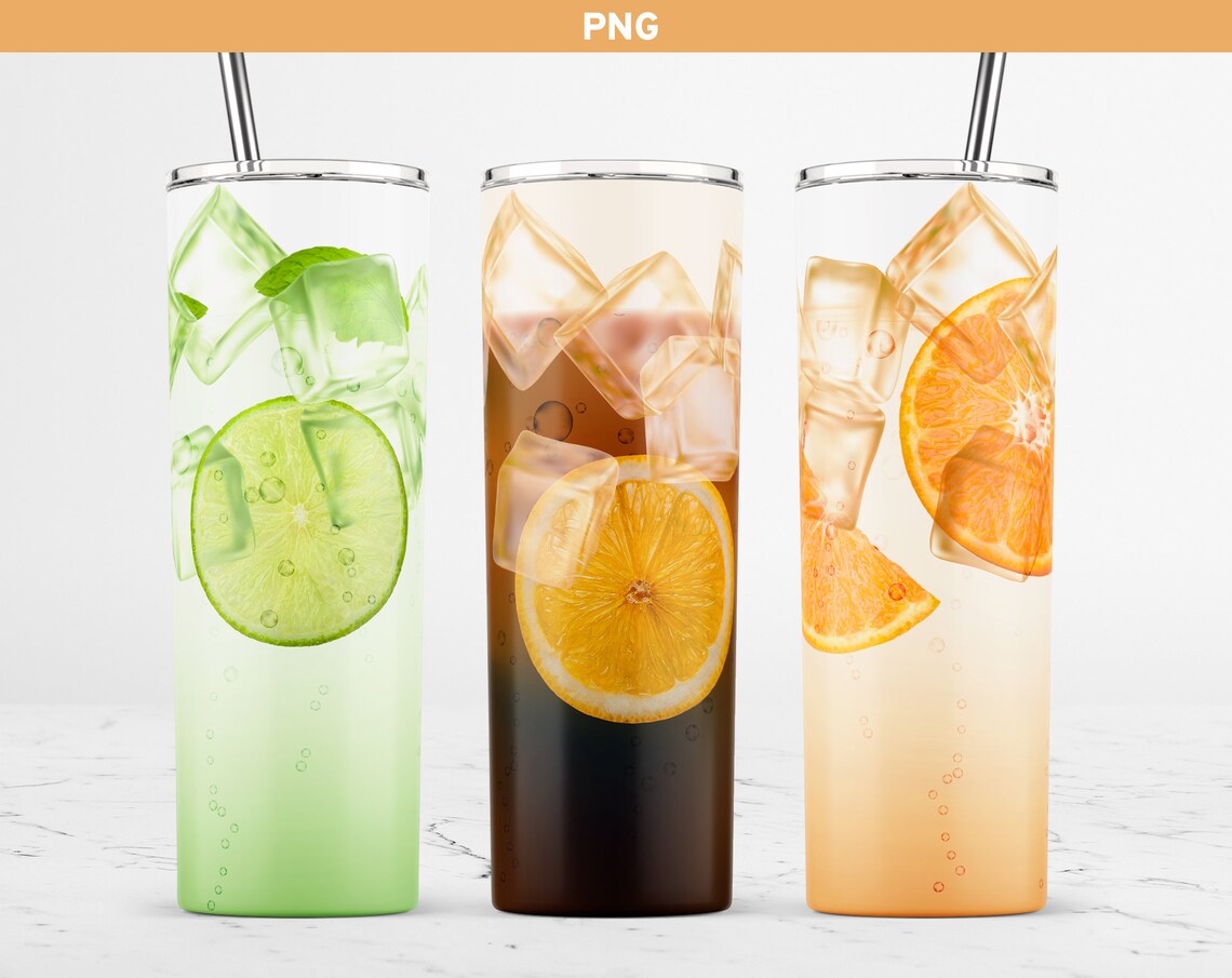 Realistic Drinks Seamless Patterns for 20oz Skinny Tumbler, 3D Ice ...
