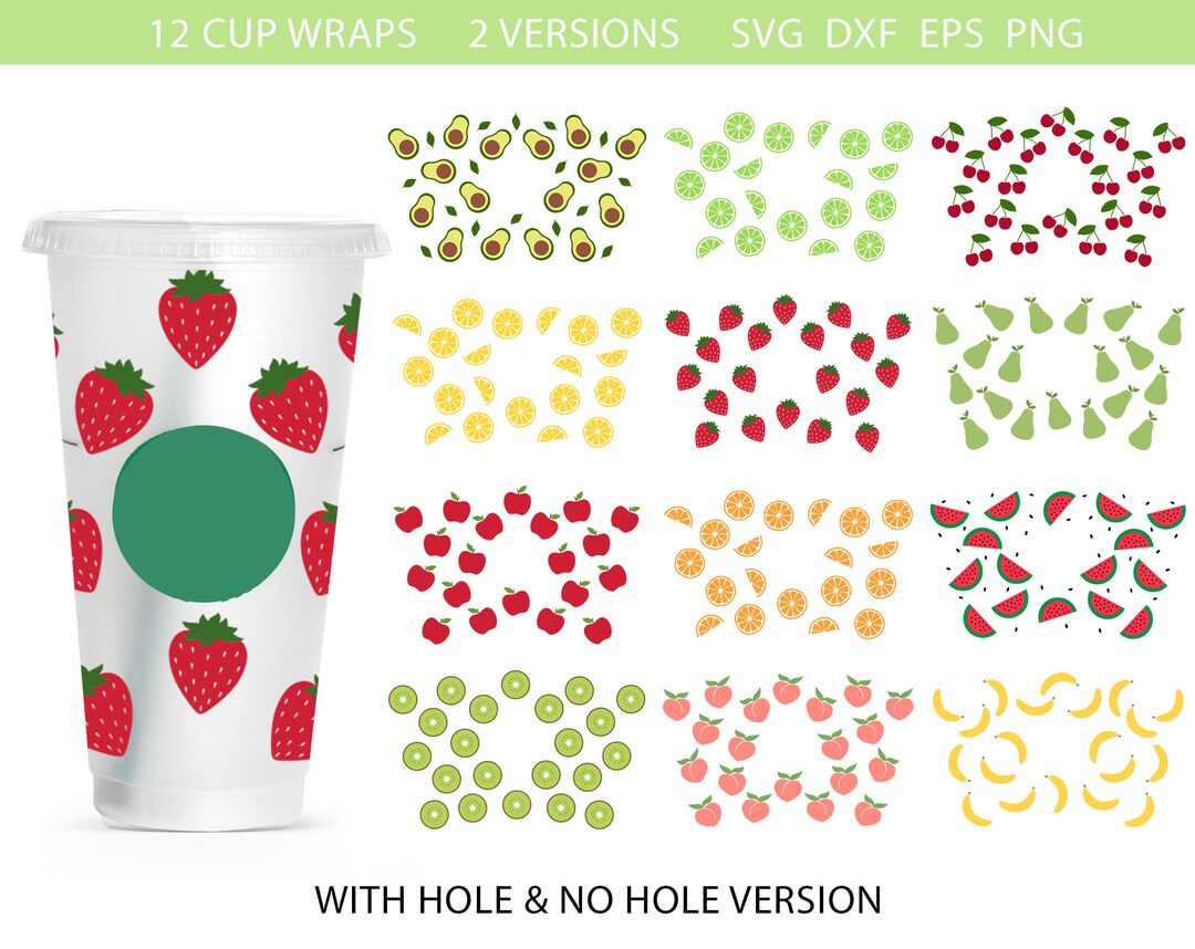 Fruits Cup Wrap Svg Bundle, Coffee Wrap Fruits Svg, Strawberry Wrap Svg ...