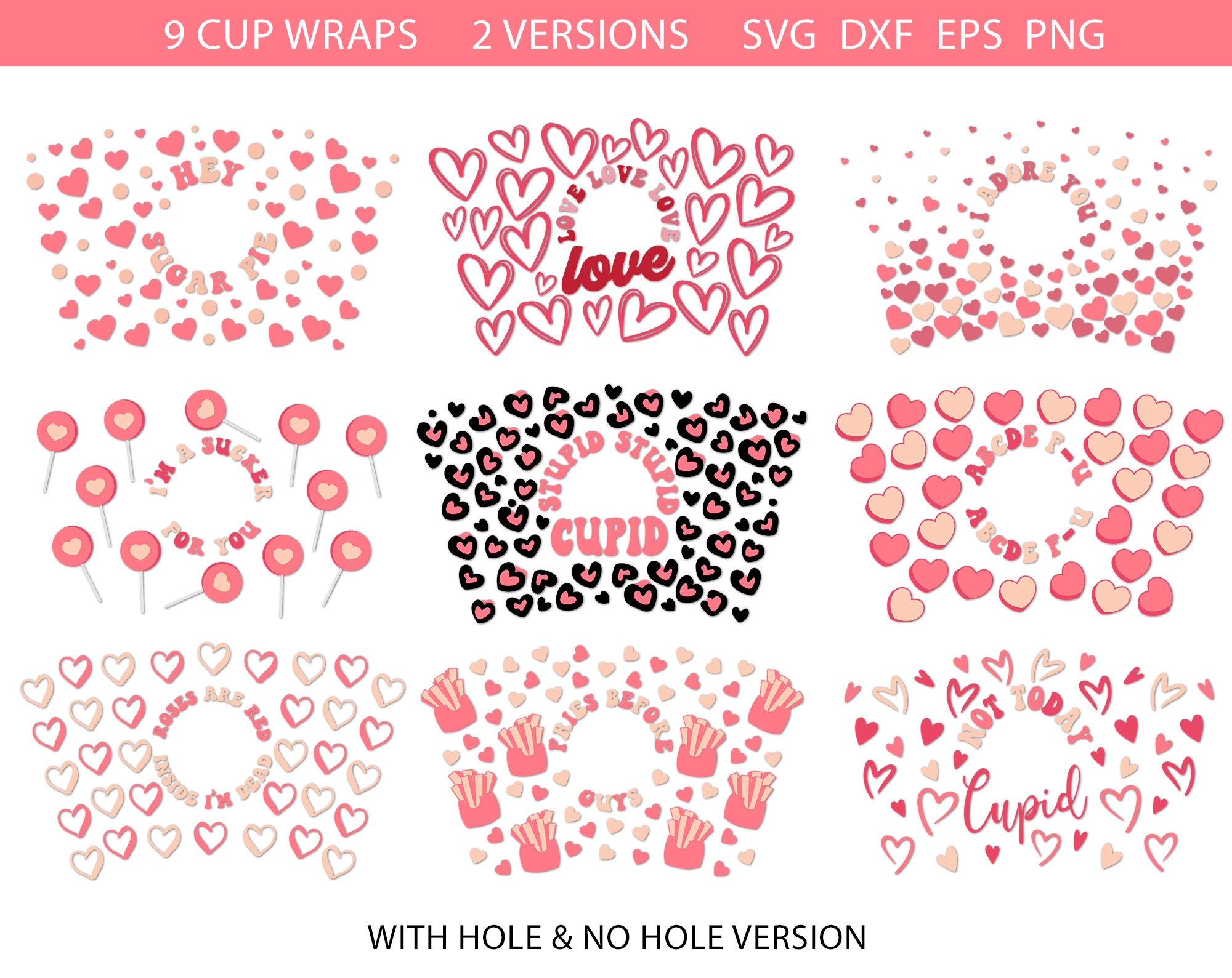 Cup Wrap Svg Bundle Valentines Wrap Svg Valentines Svg - Etsy