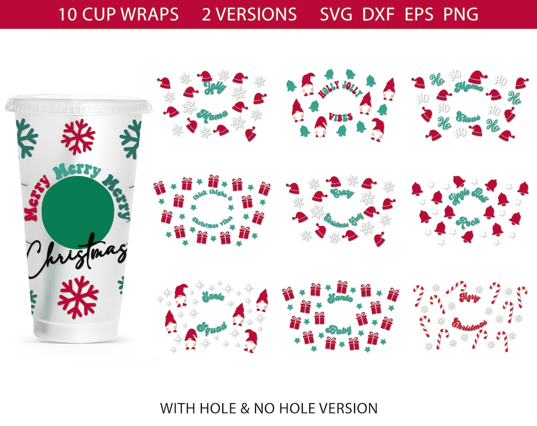 Christmas Cup Wrap Svg Bundle, Coffee Wrap Svg, Christmas Svg, Gnomes ...