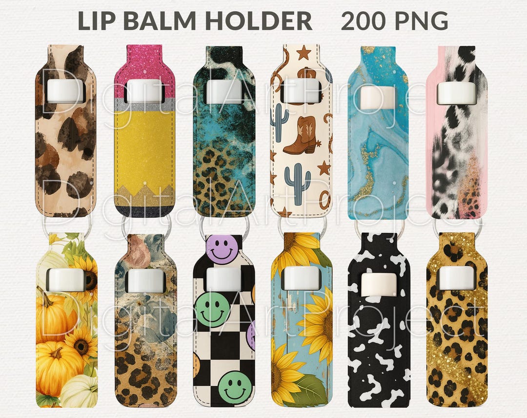 Skinny Lip Balm Holder Sublimation PNG Designs, Chapstick Keychain Wrap ...