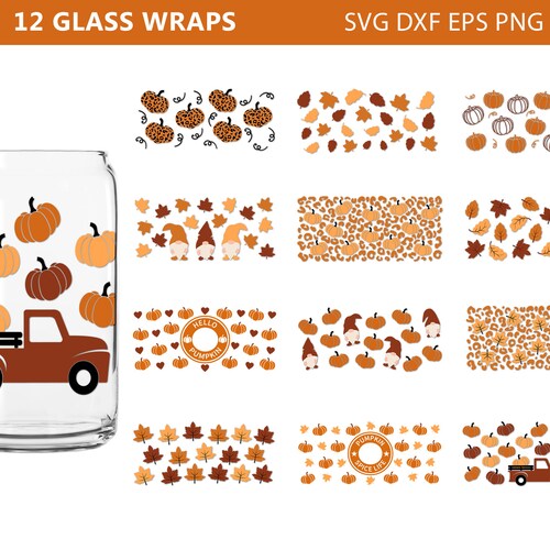 18pack Autumn Can Glass Wrap SVG Fall Libbey Svg Pumpkin - Etsy