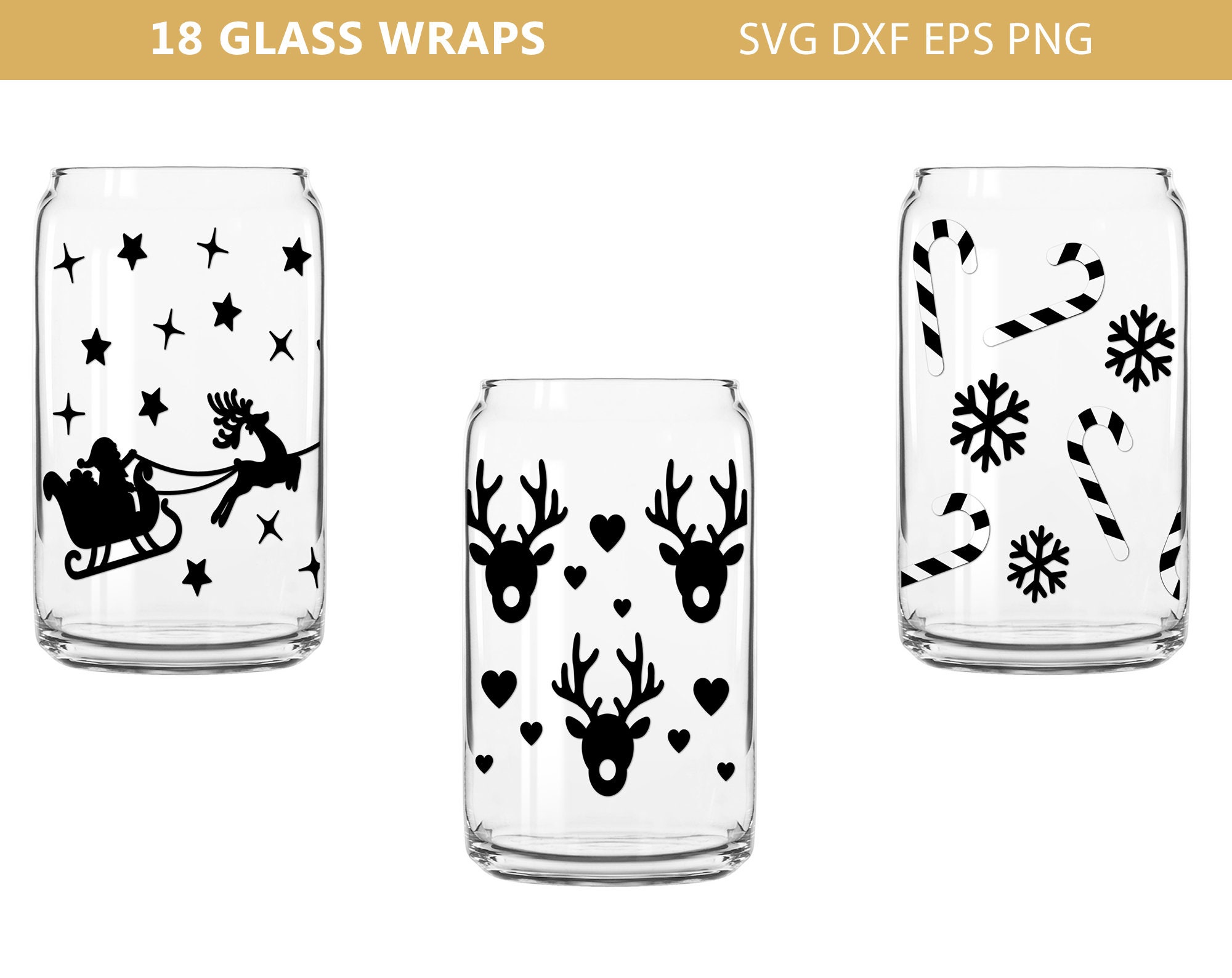 Can Glass Wrap Bundle Christmas Can Glass Wrap Svg Reindeer - Etsy