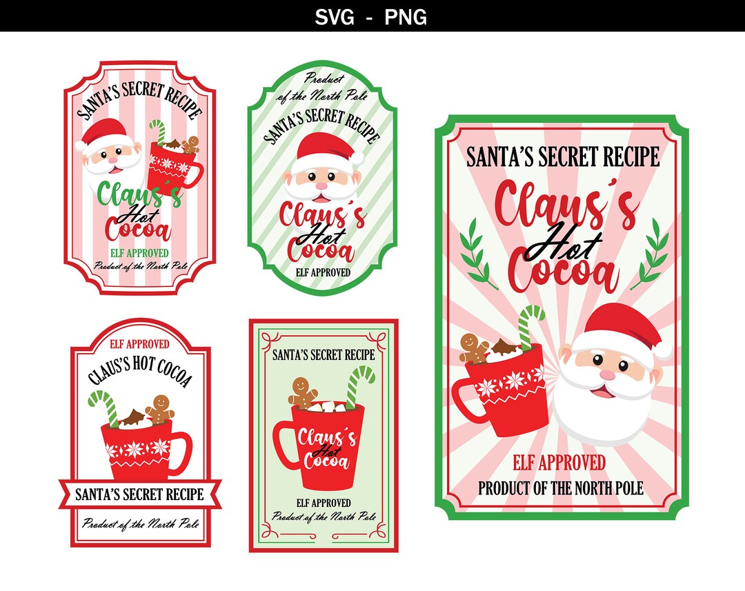Santa Claus's Hot Cocoa Label Png Svg, Christmas PNG Label, Winter ...