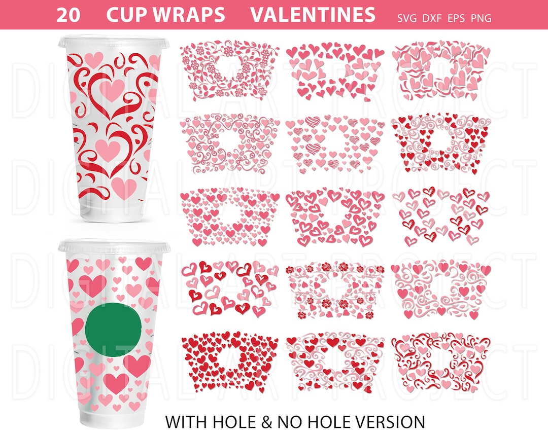 Valentines Cup Wrap Svg Bundle, Coffee Wrap Svg, Line Art Svg, Floral ...