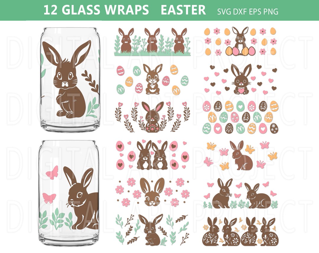 Easter Glass Can Wraps Svg, Easter Glass Wrap, Easter Bunny Svg, Easter ...