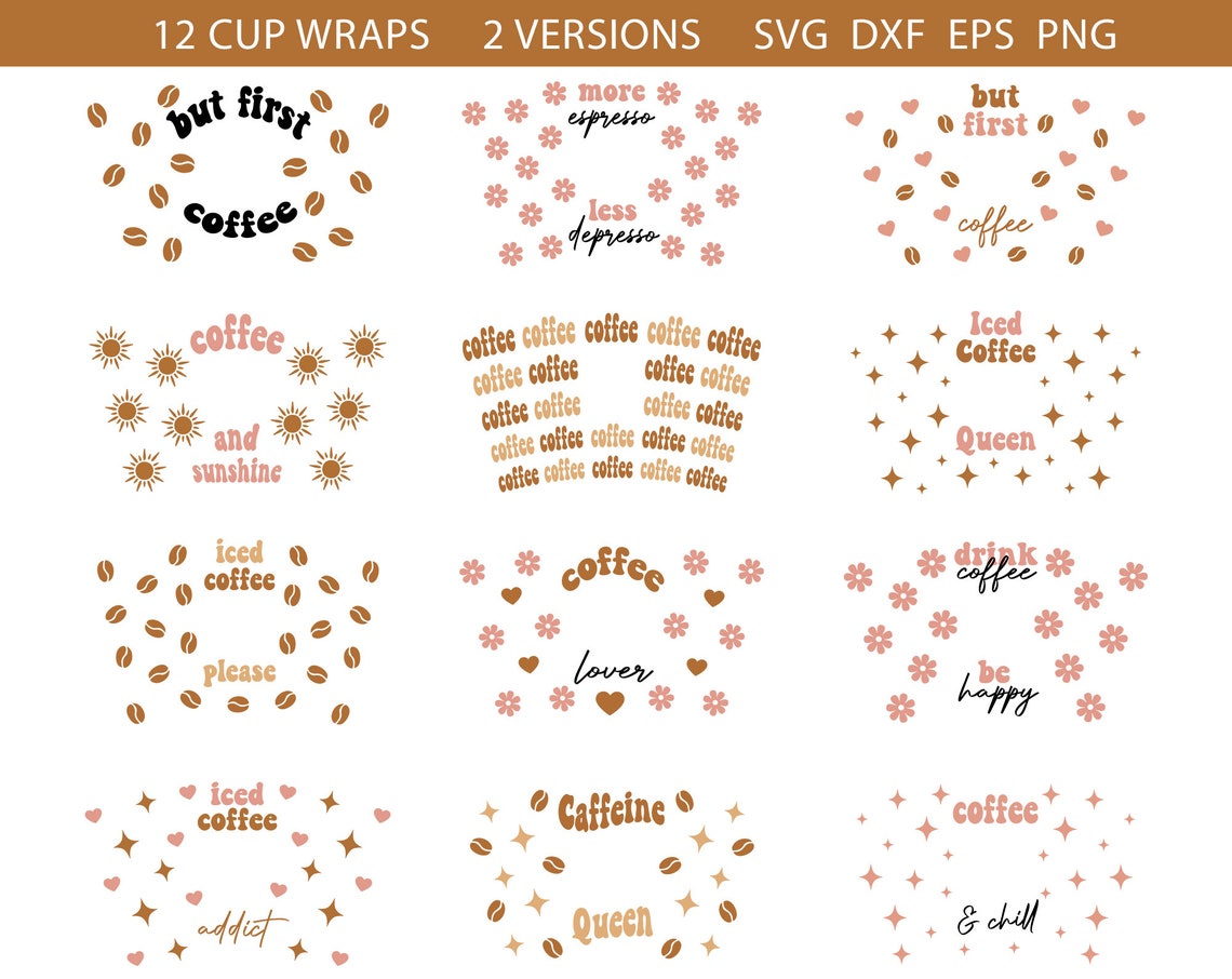 Cup Wrap Svg Bundle, Cup Wrap Coffee Svg, Coffee Wrap Svg, Iced Coffee ...