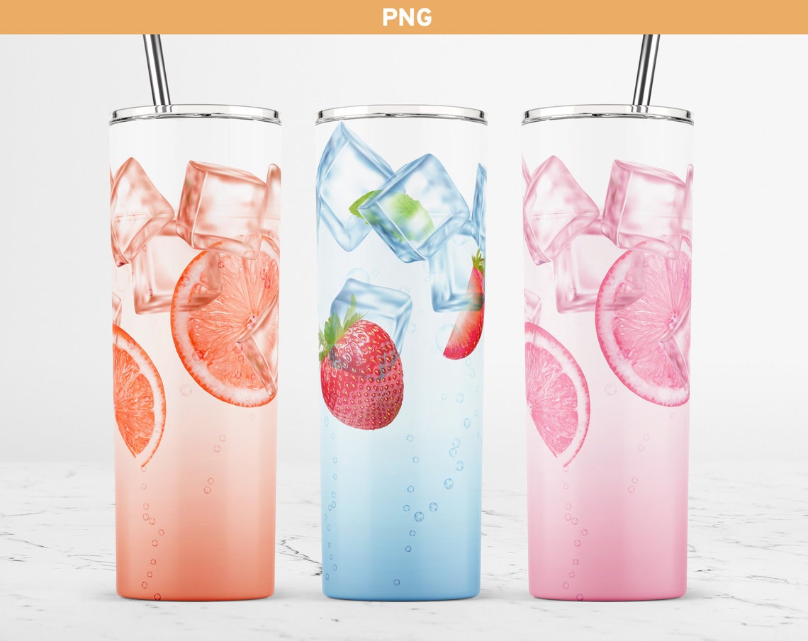 Realistic Drinks Seamless Patterns for 20oz Skinny Tumbler, 3D Ice ...