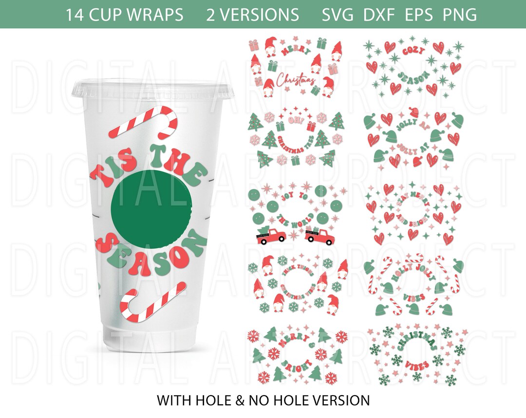 Cup Wrap Svg Bundle, Christmas Coffee Wrap Svg, Retro Christmas Svg ...