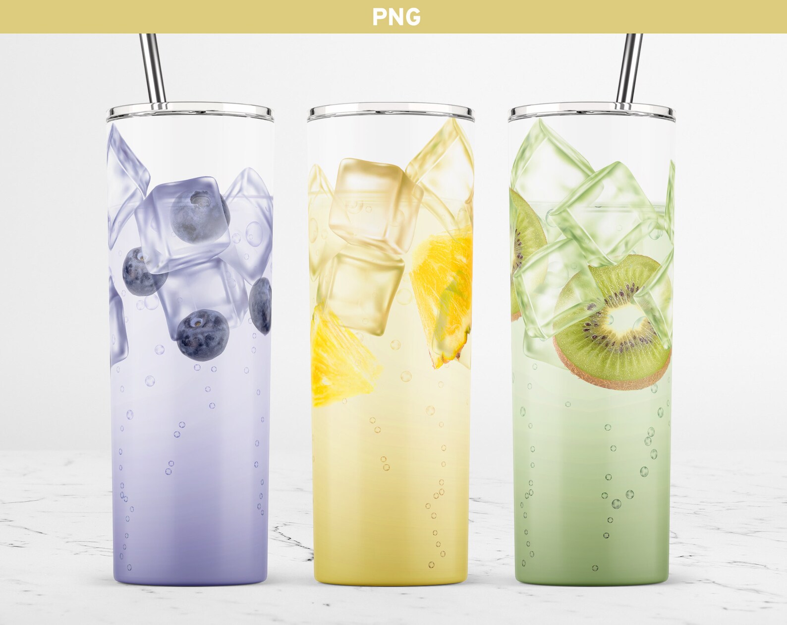 Realistic Drinks Seamless Patterns for 20oz Skinny Tumbler, 3D Ice ...