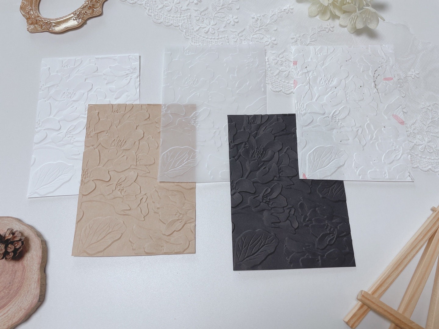 Floral Embossed Paper Pack L Set of 5 Pieces - Etsy
