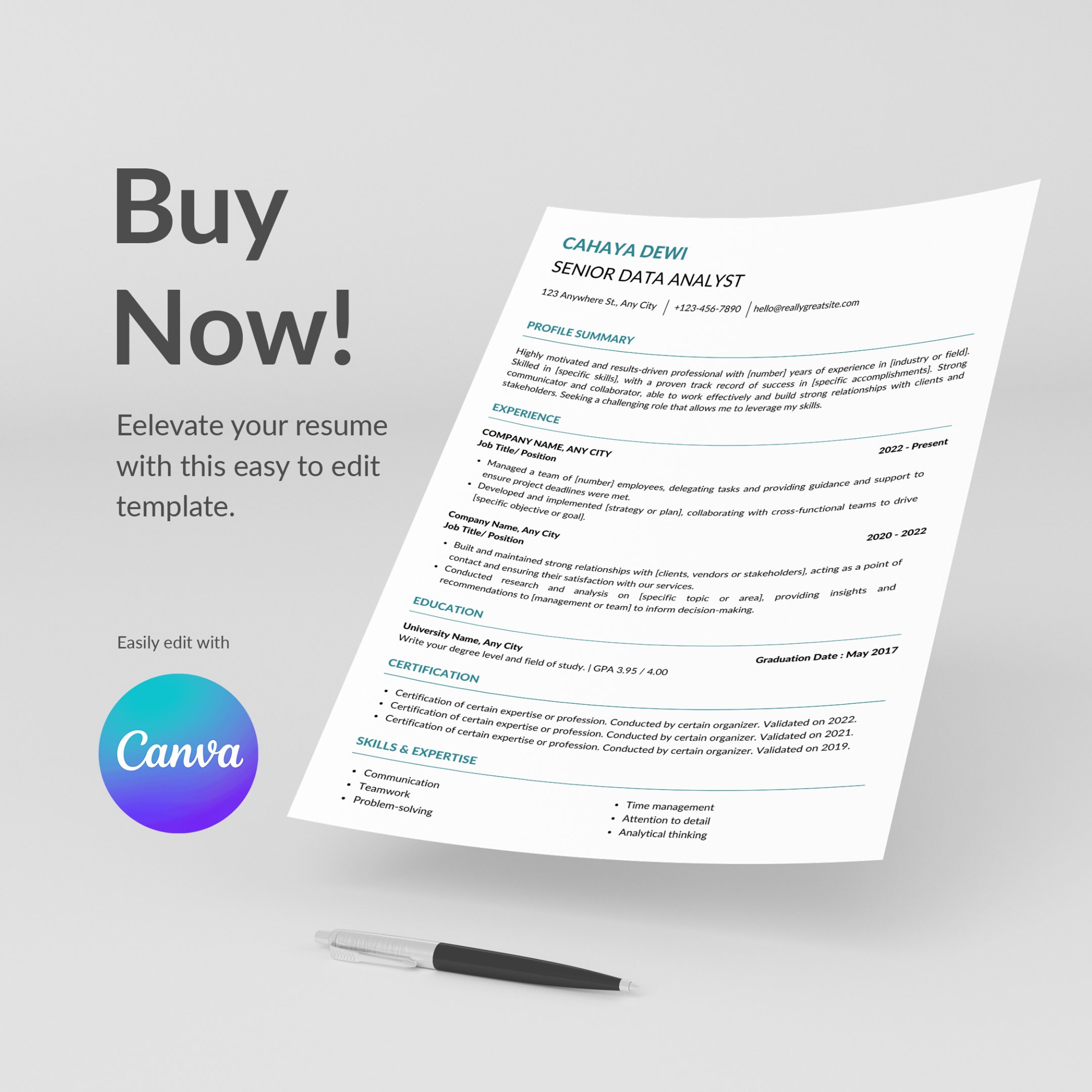 Resume ATS Canva, Professional Resume ATS Canva, Cover Letter & References, Cover Letter ...