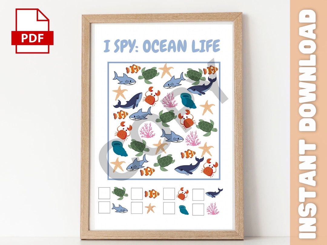 I Spy Ocean Life Printable Kids Activity, I Spy Printables, Game for ...