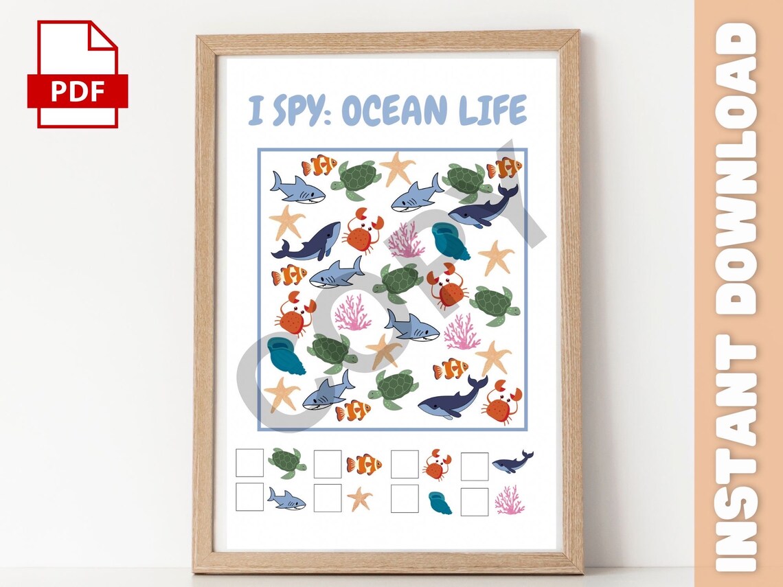 I Spy Ocean Life Printable Kids Activity, I Spy Printables, Game for ...