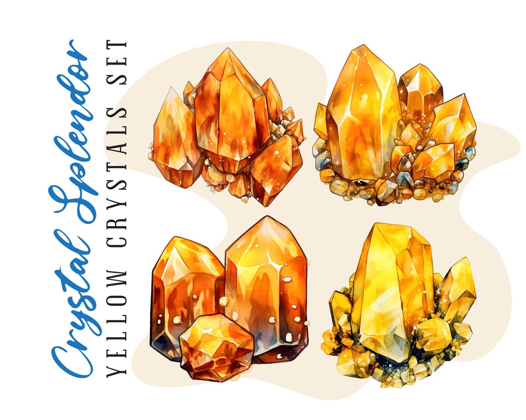 Watercolor Yellow Amber Crystals Splendor Clipart Set | Mesmerizing ...