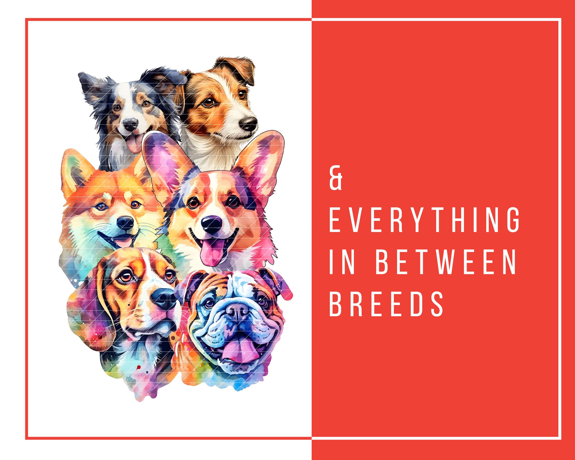 25 Colorful Watercolor Dog Breed Head Portraits Clip Art 25 - Etsy