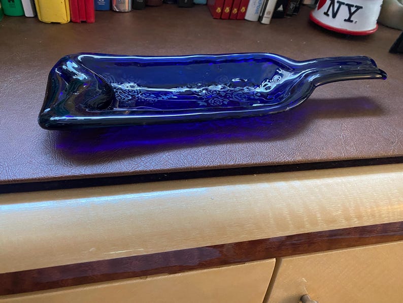 Slumped Wine Bottle Tree of Life Pattern on Back, Etched Flower Pattern ...