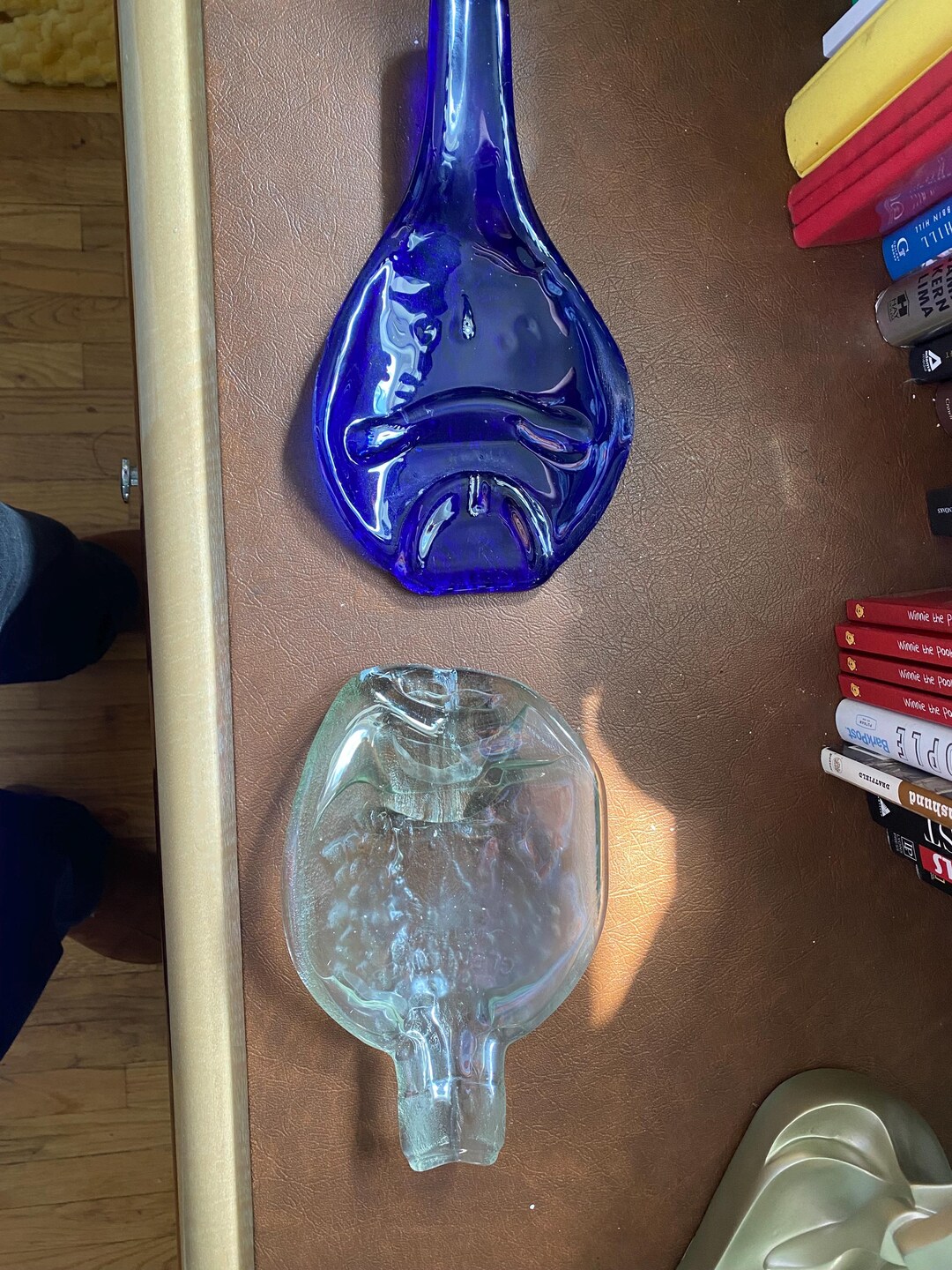Pair of Slumped Bottles One Blue One Clear - Etsy