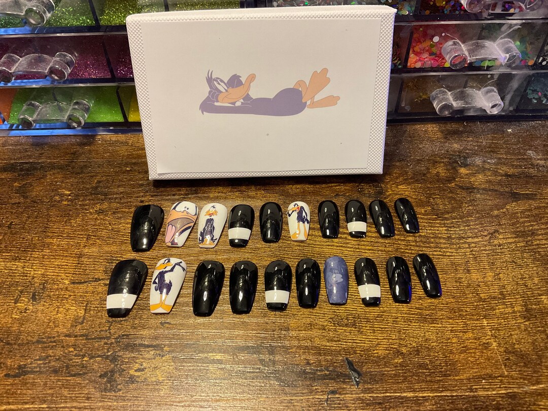 Full Set of 20x Nails Gel….. Looney Tunes DAFFY DUCK! …..any Shape and ...