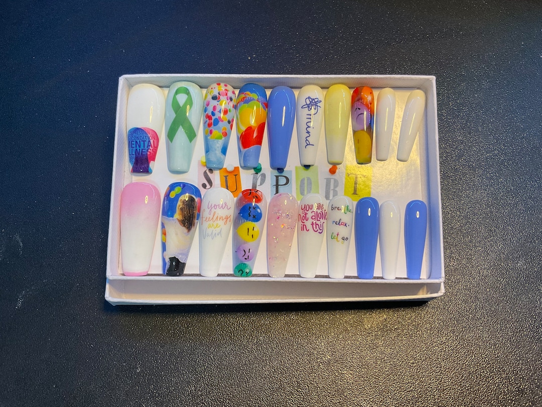 Full Set of 20x Nails Gel….. World Mental Health …… (INSPIRED) Any ...