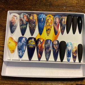 Full Set of Acrylic Nails.. inspired JURASSIC World/park Dominion..any ...
