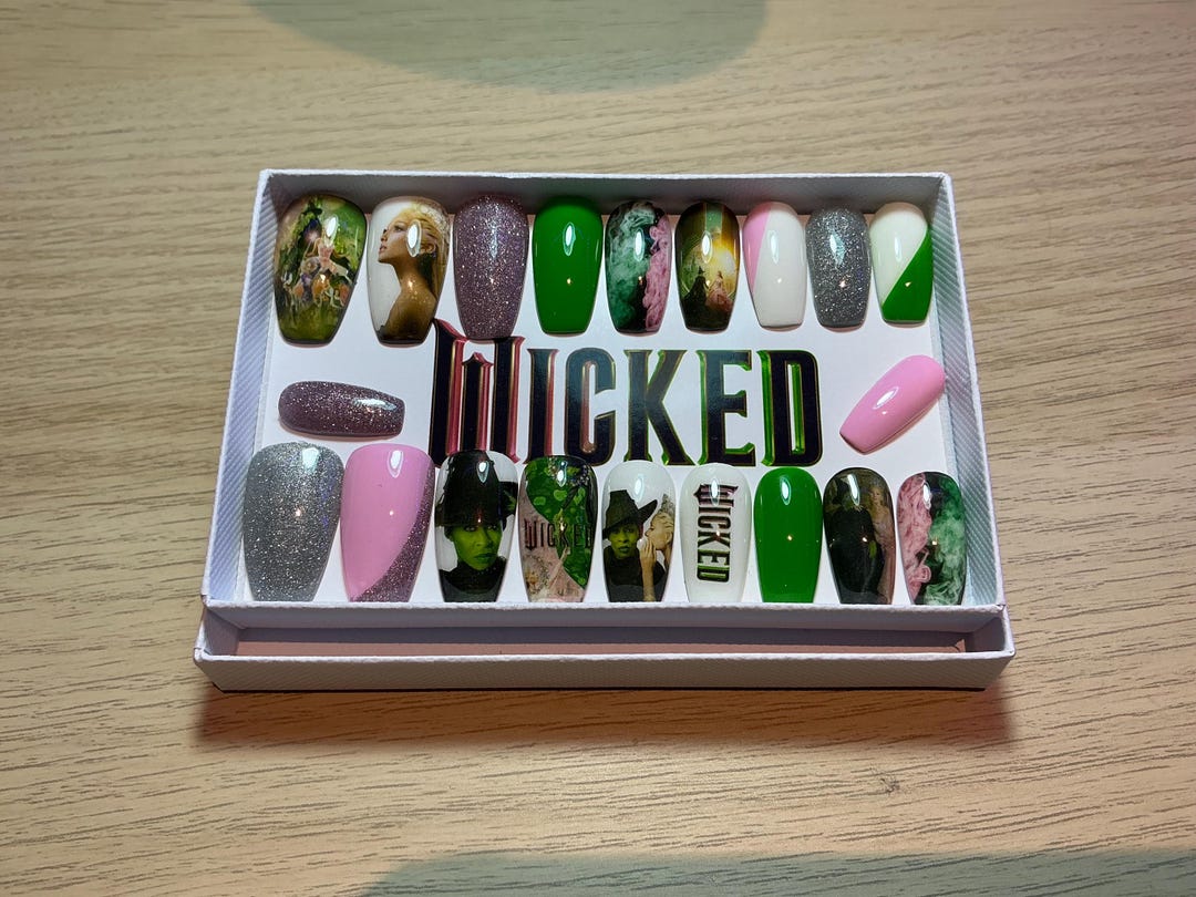 Full Set of 20x Nails Gel….. (inspired) WICKED the Movie …. Any Shape ...