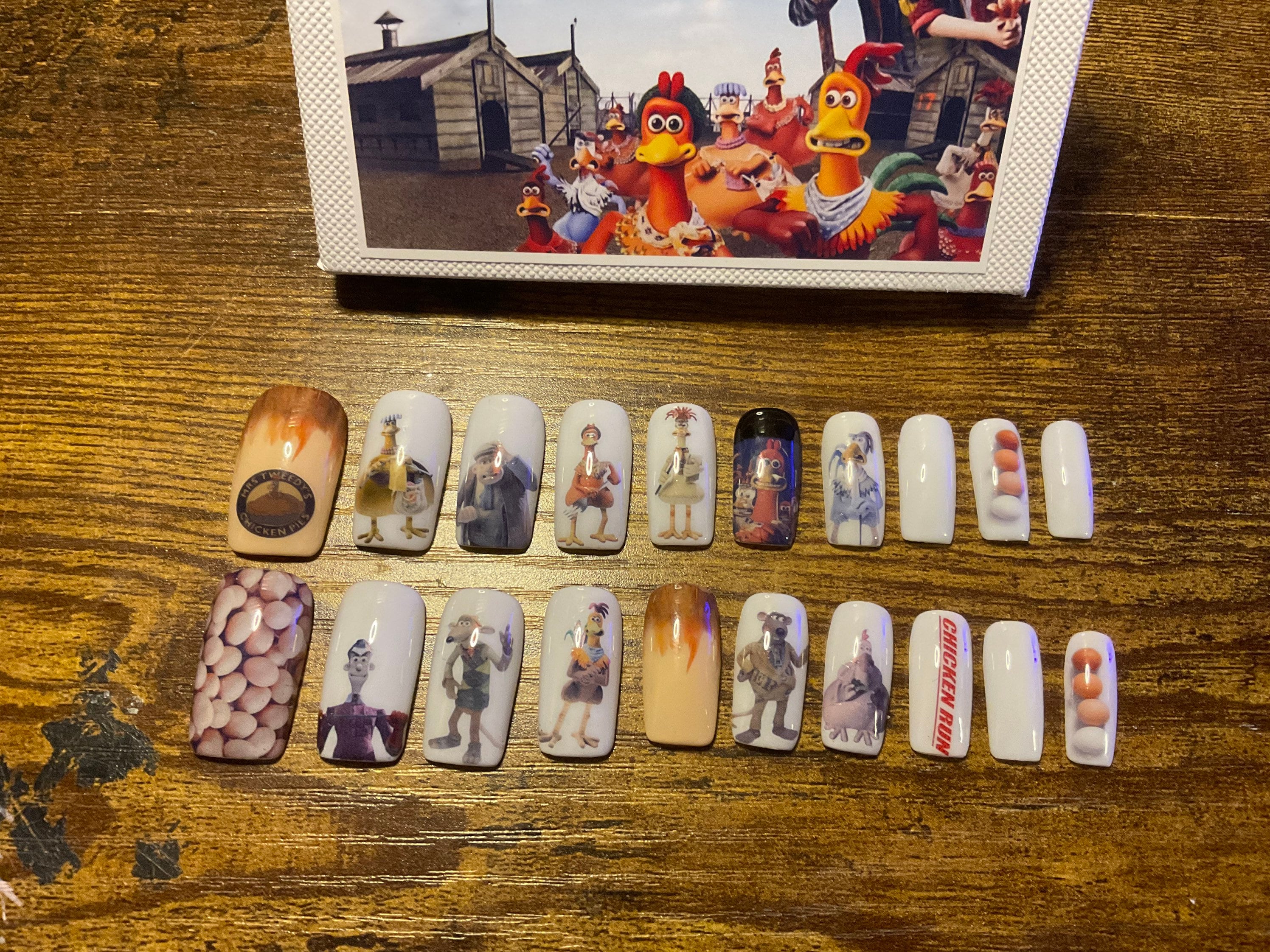 Full Set of Acrylic Nails.. CHICKEN RUN.. inspired Any - Etsy