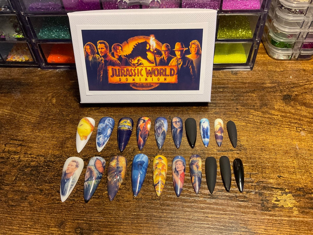 Full Set of Acrylic Nails.. inspired JURASSIC World/park Dominion..any ...