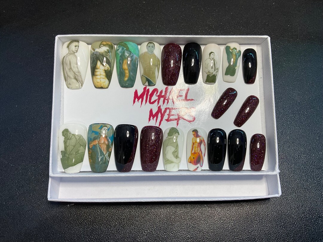 Full Set of 20x Nails Gel….. Inspired SEXY Michael Myers (horror) - Etsy