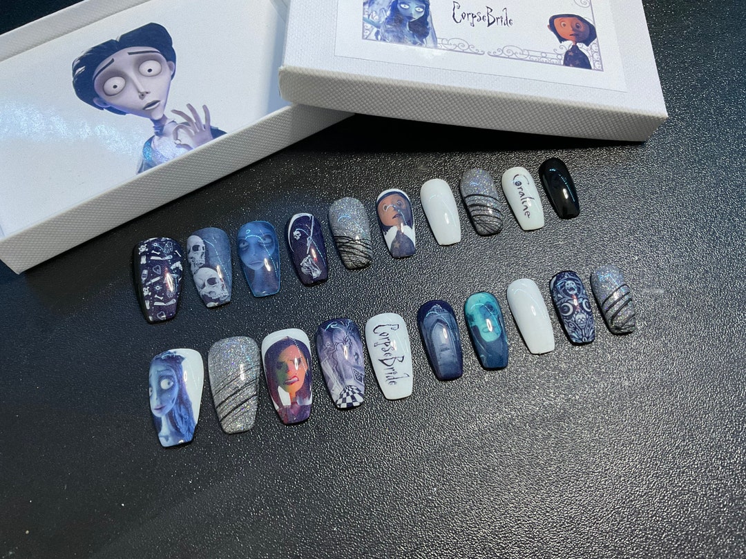 Full Set of Acrylic Nails.. Corpse Bride/coraline.. Goth - Etsy