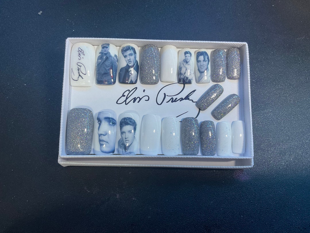 Full Set of 20x Nails Gel….. (inspired) ELVIS PRESLEY …. Any Shape and ...