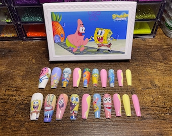 Spongebob Press on Nails - Etsy UK