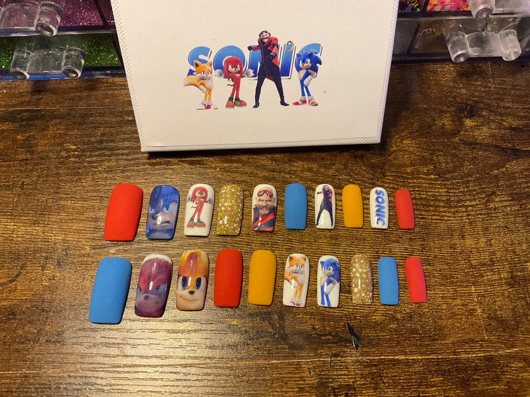 Full Set of 20x Nails Gel….. Sonic the Hedgehog 2 Movie …. Any Shape ...