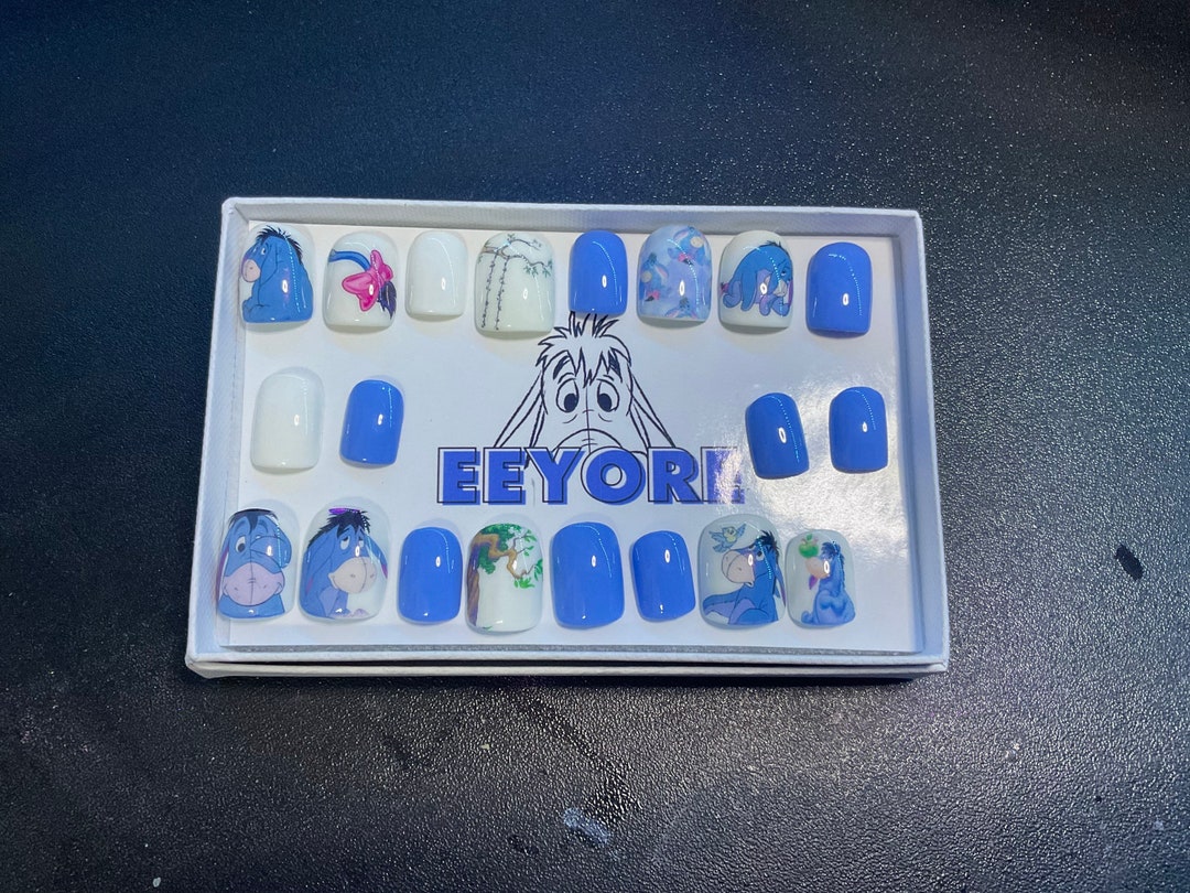 Full Set of 20x Nails Gel….. (disney Inspired) EEYORE .. Any Shape and ...