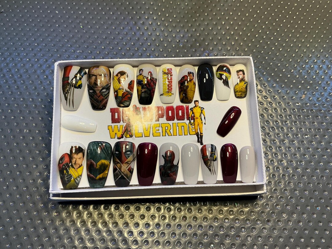 Full Set of 20x Nails Gel….. Inspired MARVEL Deadpool Wolverine - Etsy