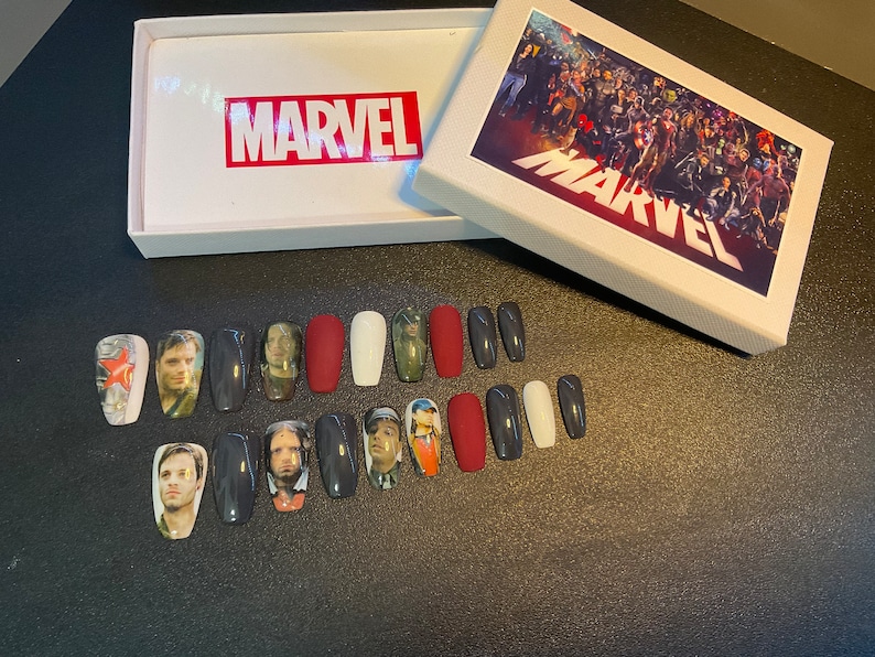 Full Set of 20x Nails Gel….. Inspired MARVEL Bucky Barnes - Etsy