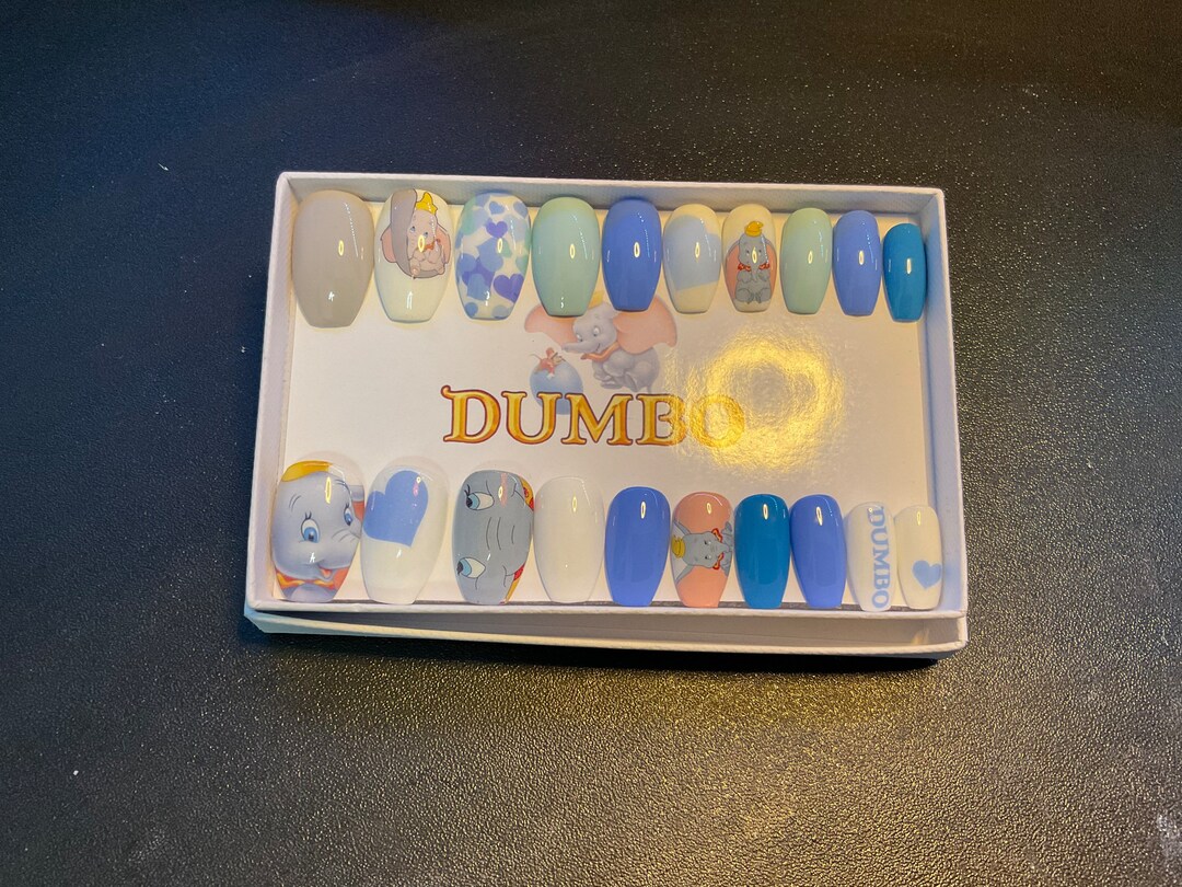 Full Set of 20x Nails Gel….. Disney Inspired DUMBO Any Shape and Length ...