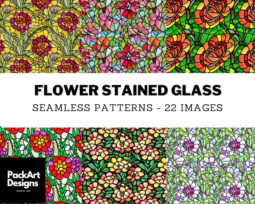 Stained Glass Floral Art Repeating Pattern Background, Printable ...
